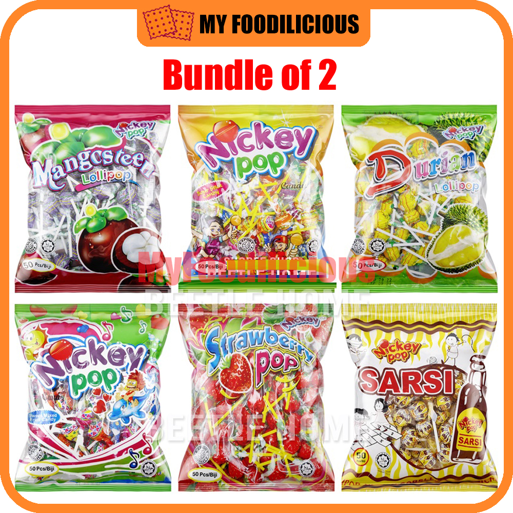 Nickey Pop Lollipop Strawberry/Sarsi/ Sour Stick/Mixed Fruit/ Mango/ Durian 50pcs Children Day ...