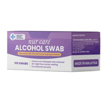 Nur Care Alcohol Swab 100's (Medical Grade)- 70% USP Grade ISOPROPYL ...