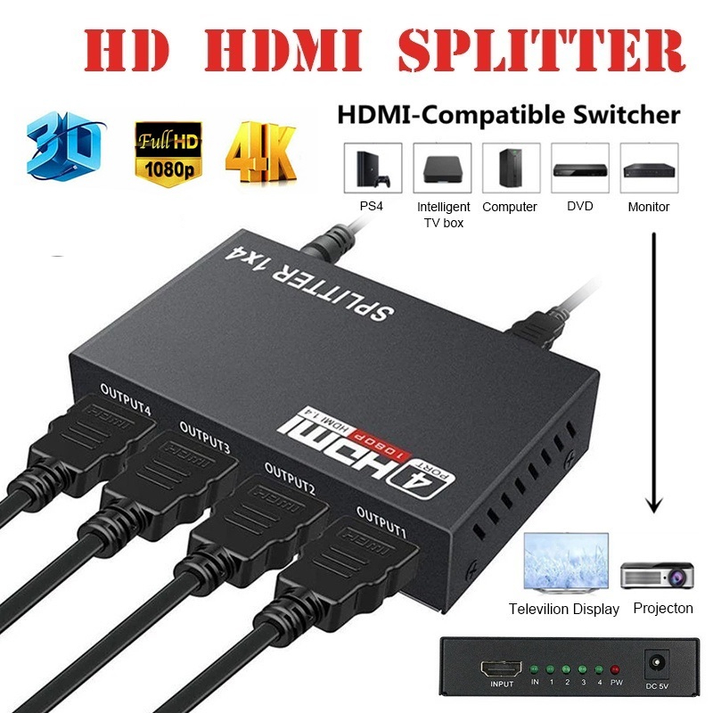 HDMI Splitter 4 Ports Hub Hdmi Switch Repeater Amplifier 4K 1080p Full ...