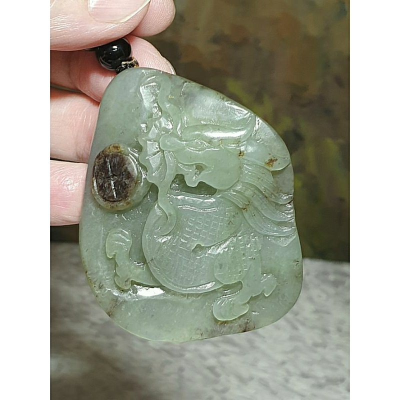Hetian Pebble Nephrite brownish "Jade Skin" light green Dragon & Copper ...