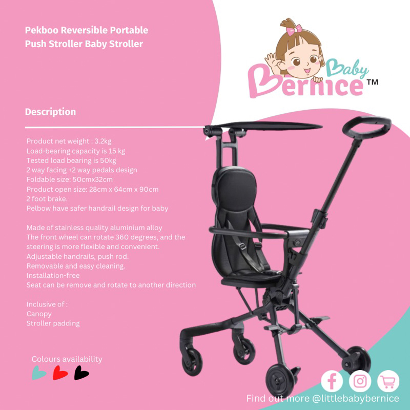 Pekboo Reversible Portable Push Stroller Baby Stroller | Shopee Singapore