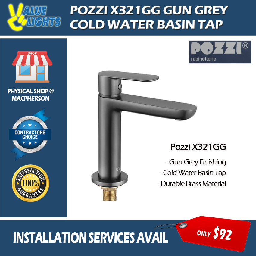 Pozzi X321GG Gun Grey Cold Water Basin Tap Bathroom Tap | Shopee Singapore