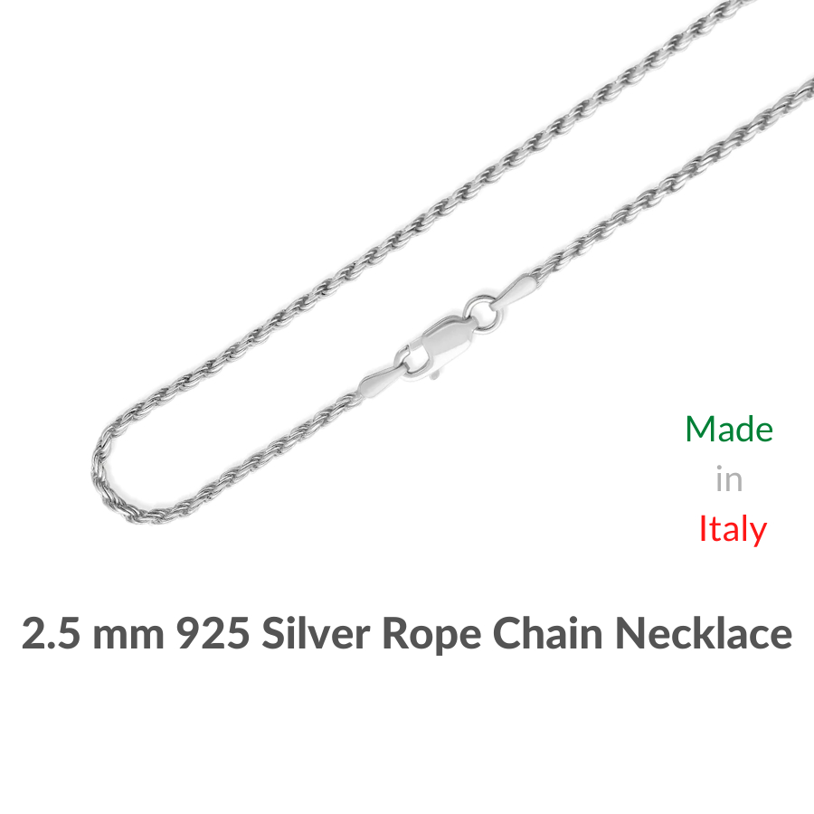 AGALIL Italy 925 Silver 2.5mm Men Rope Chain Necklace. 40 45 50 55 60 ...