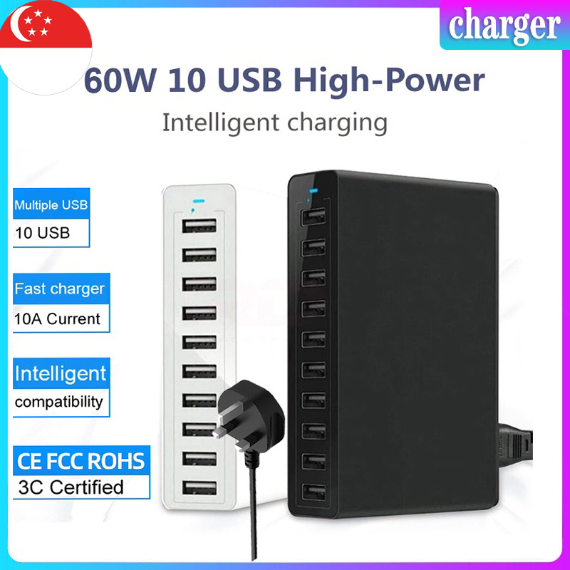 🚛Sg Stock🚛 10 Ports USB Charger Multi Port Charger 60W Charger Station ...