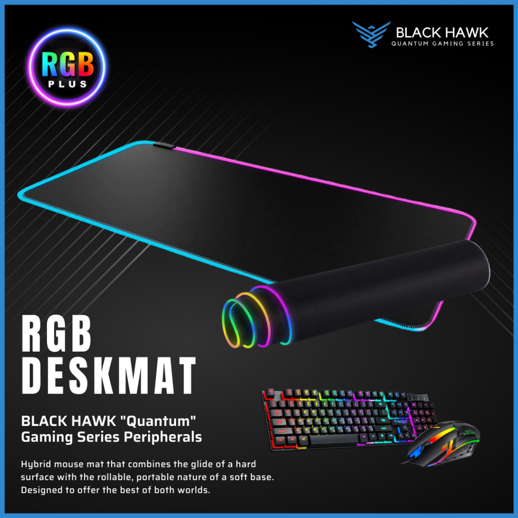 🦅 (𝐒𝐆 𝐒𝐓𝐎𝐂𝐊) Black Hawk RGB Desk Mat | Mouse Pad | Gaming DeskMat | RGB ...