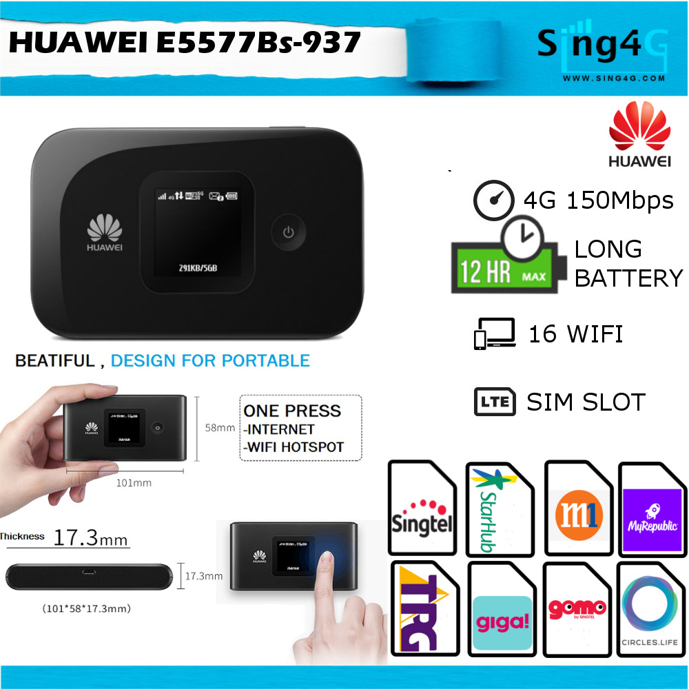 Huawei E5577 e5577Bs-937 Black (3000mAH) 4G 150Mbps Portable MIFI | Shopee Singapore