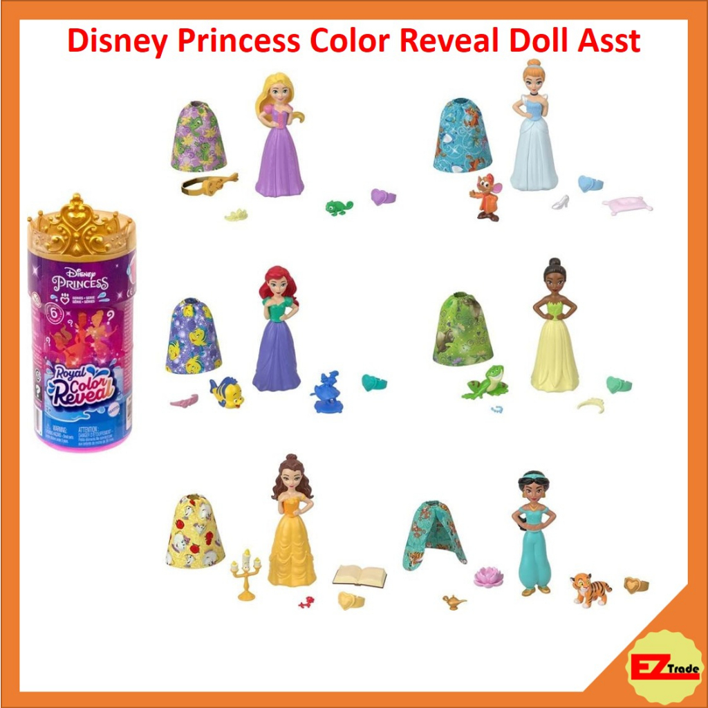 Mattel Disney Princess Toys, Royal Color Reveal Doll with 6 Unboxing ...