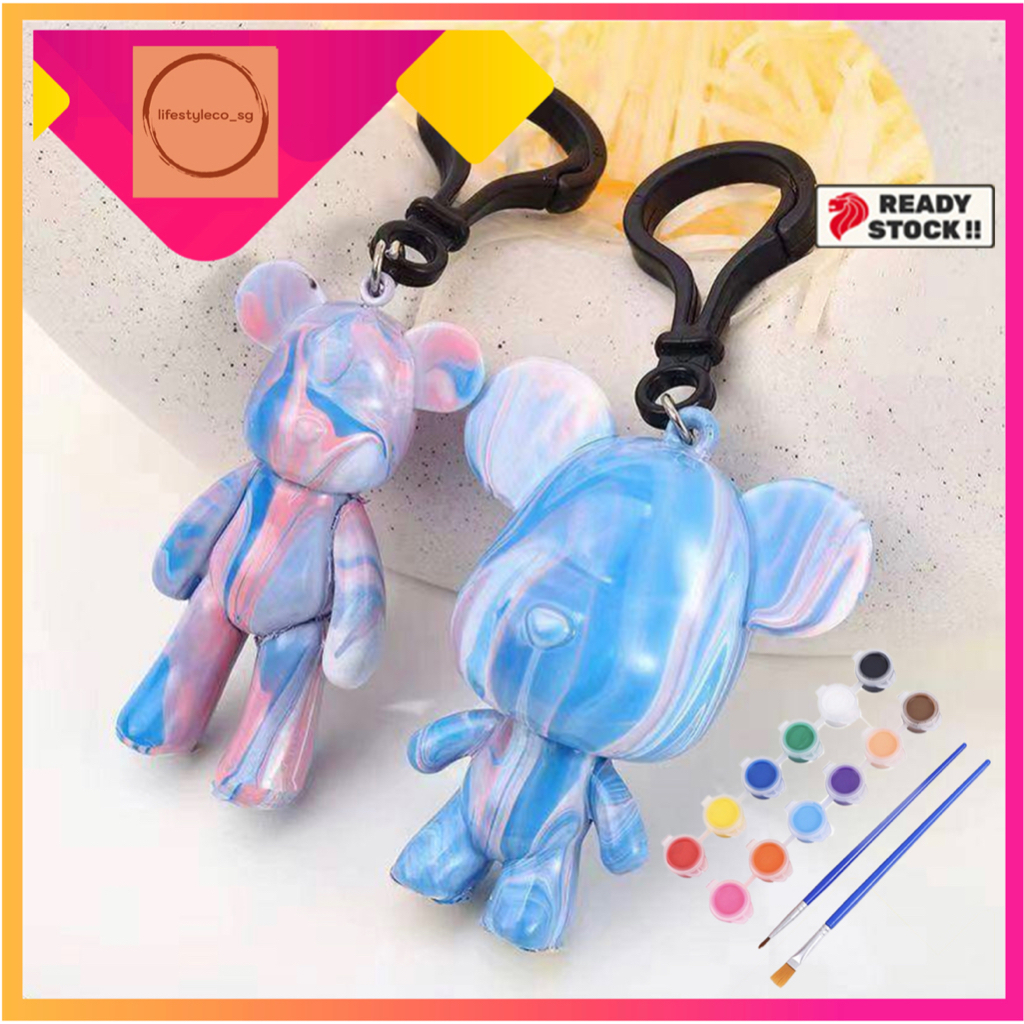 🧸SALE! 4 keychains set 🧸DIY Fluid painting Bearbrick Keychain gift set ...