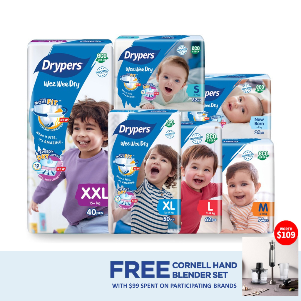 Drypers Wee Wee Dry Diapers Taped - Assorted (74s) | Shopee Singapore