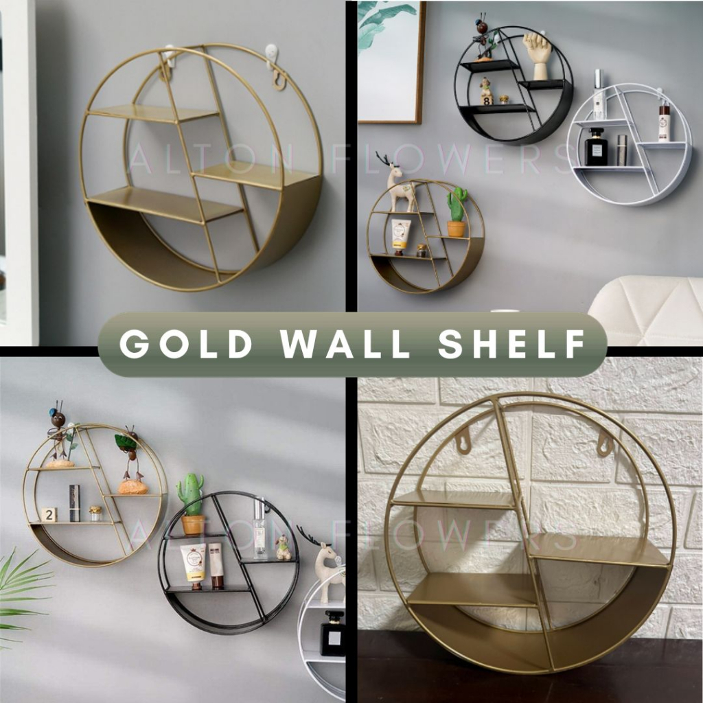 Gold Wall Round Metal Shelf hanger Metallic, flowers, plants, home ...