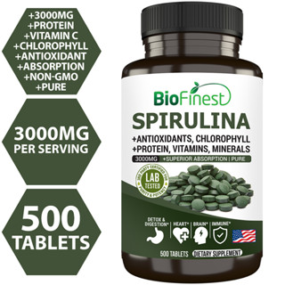 Biofinest Spirulina 3000mg Supplement - Alkaline Superfood Vitamin ...