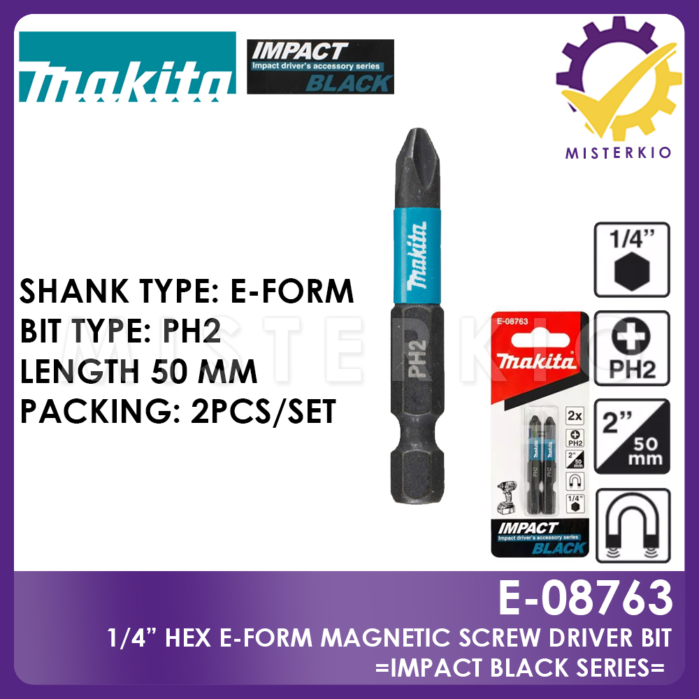 Makita 1/4" Hex E-Form Magnetic Screw Bit Impact Black Series PH2 x ...