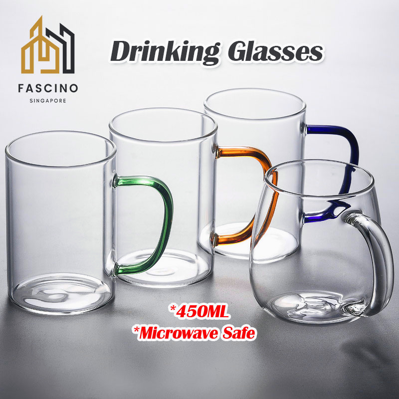 【sg】clear Glass Coffee Mugs With Handles Microwave Safe 450ml