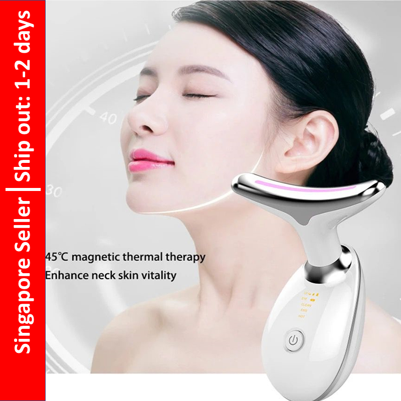 Neck Face Beauty Device 3 Colors LED Photon Therapy Skin Tighten Reduce ...