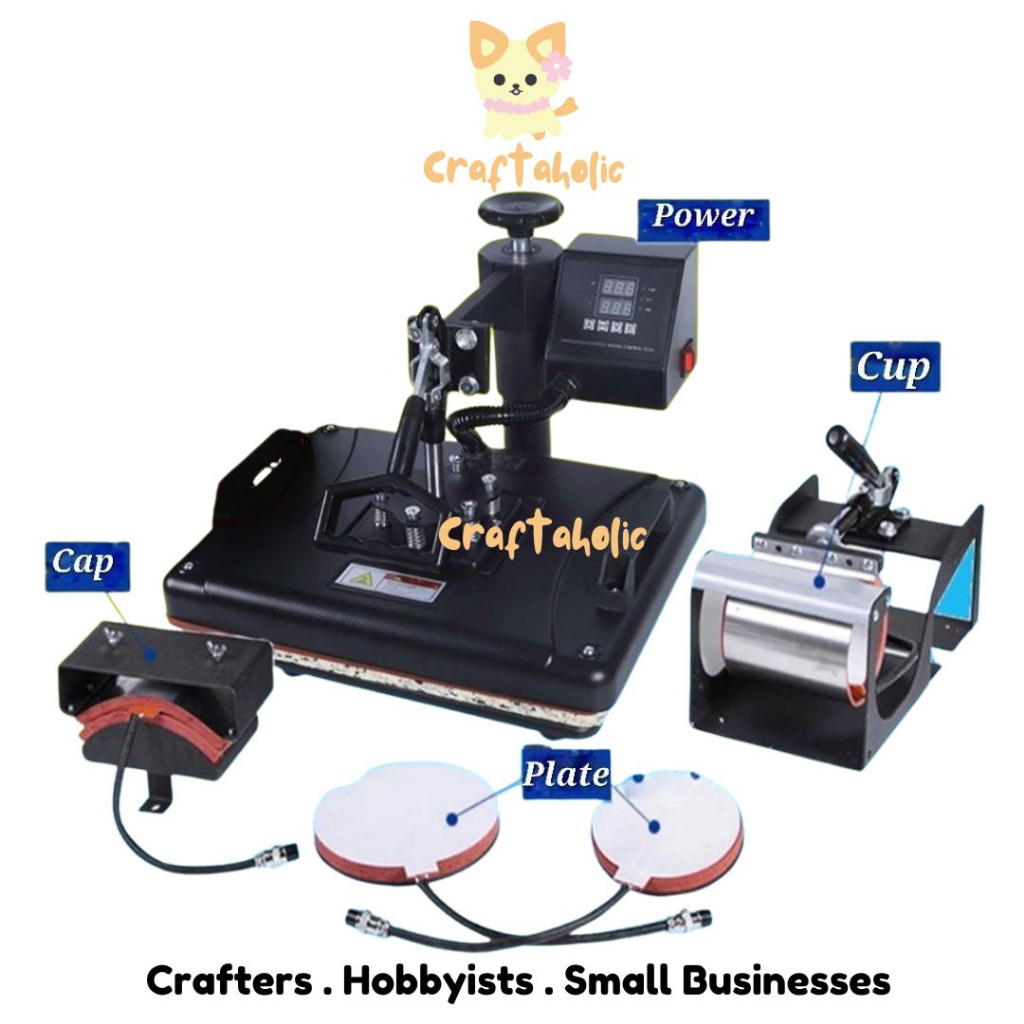 Heat Press Machine Bundle (Swing-away, Mug, Cap, Plate Attachments ...
