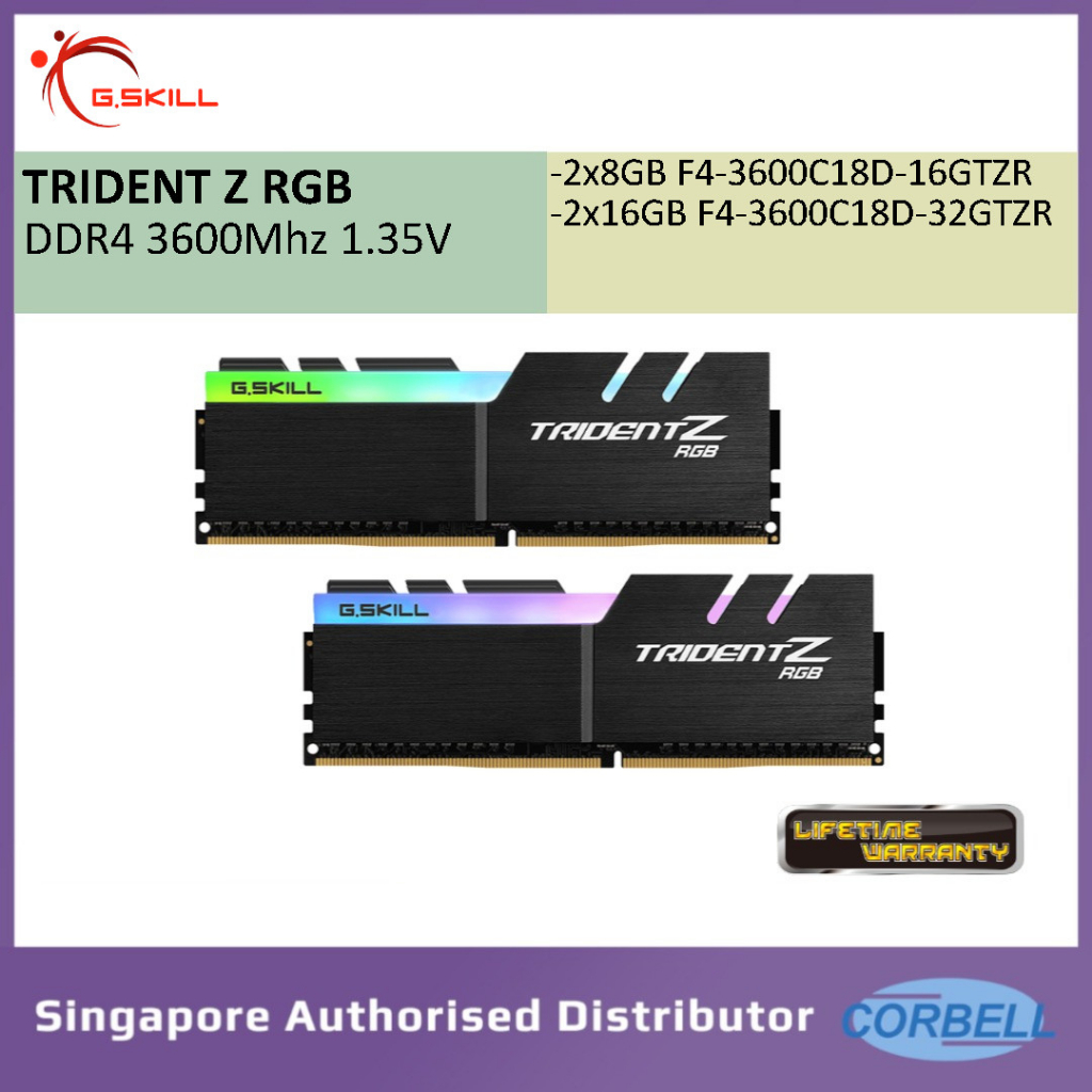 G.Skill Trident Z RGB ram 3600mhz 1.35v ddr4 Dual Channel Kit cl 18-22 ...