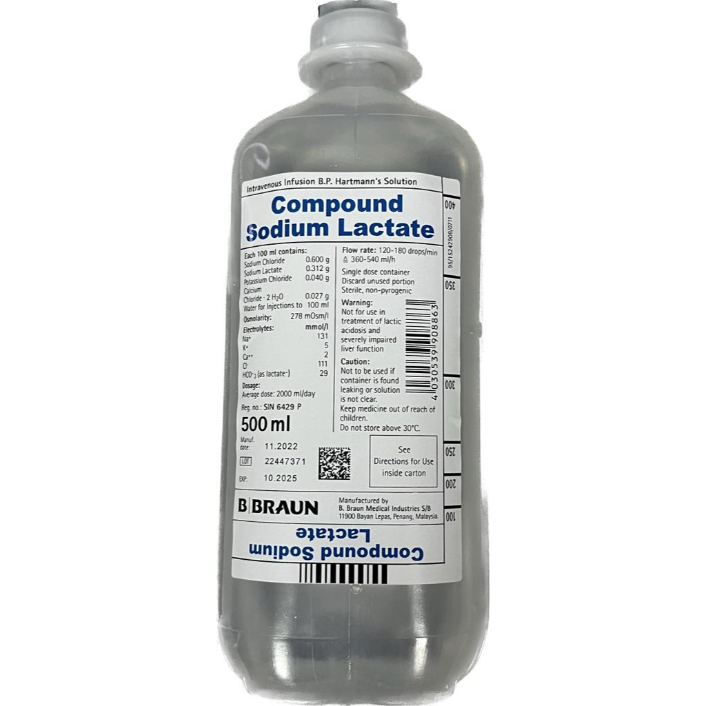 COMPOUND SODIUM LACTATE INTRAVENOUS INFUSION B.P. 500ml (HARTMANN'S SOLUTION) | Shopee Singapore