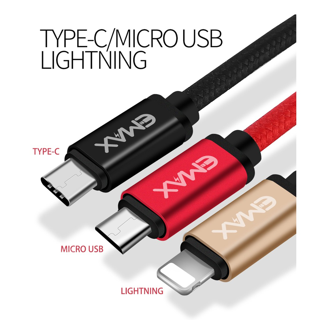 eMax Maxcable Nylon Data Cable 2.4A Fast Charging for Micro USB/ Type C ...
