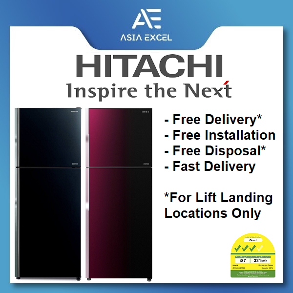 HITACHI R-VGX450PMS9 366L GLASS BLACK/GRADATION ROSE RED TOP FREEZER ...