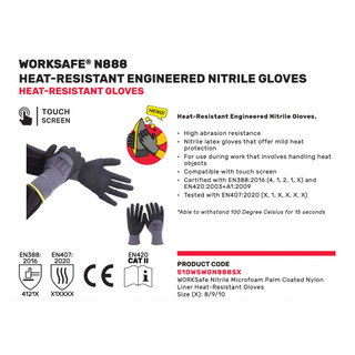 Worksafe N888 Nitrile Microfoam Palm Coated Nylon Liner Heat-Resistant ...