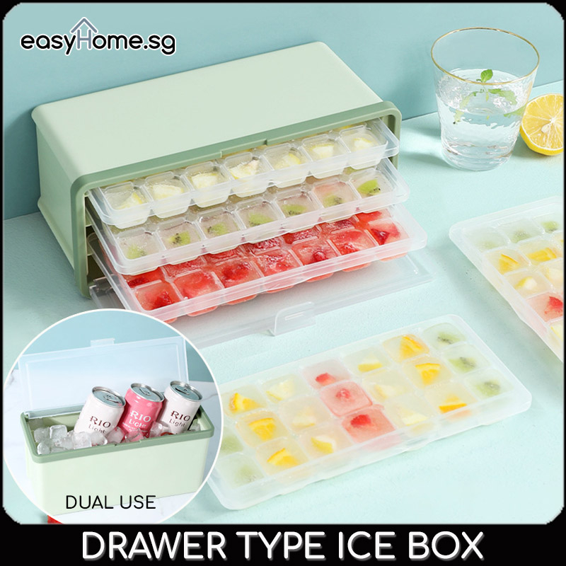 Easyhome.sg Drawer Type Ice Box Ice Cube Trays 3 Layer Free Scoop Baby ...