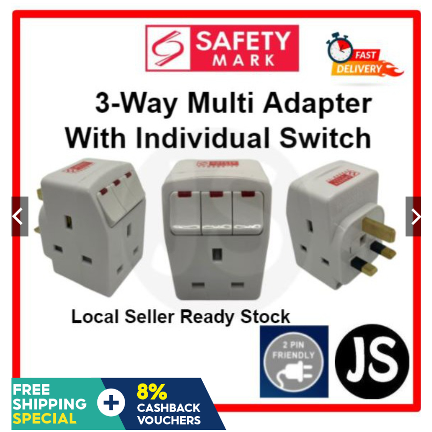 SUM 3 Way Multi-Adapter with Individual Switch (With Safety Mark ...