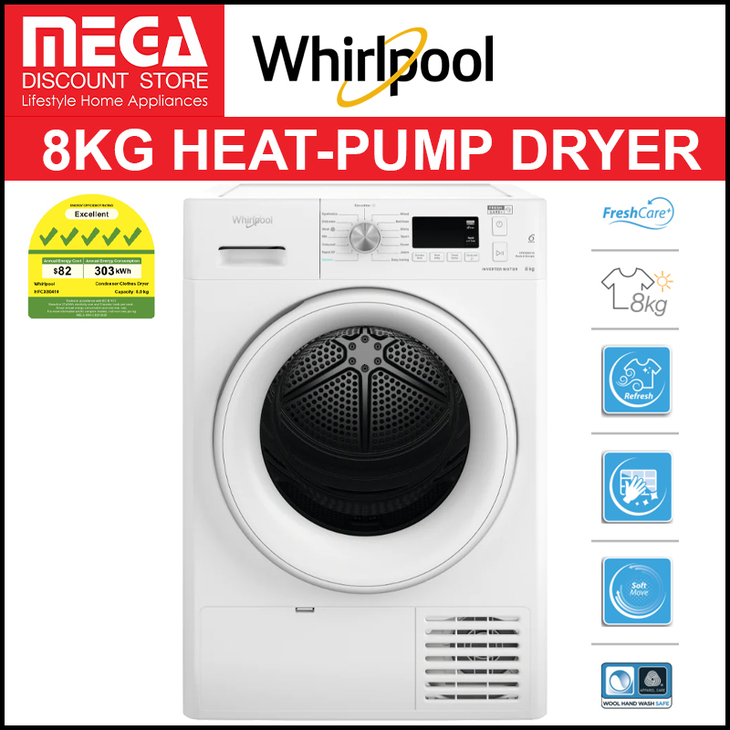 WHIRLPOOL HFCX80410 8KG HEAT-PUMP DRYER (5 TICKS) | Shopee Singapore