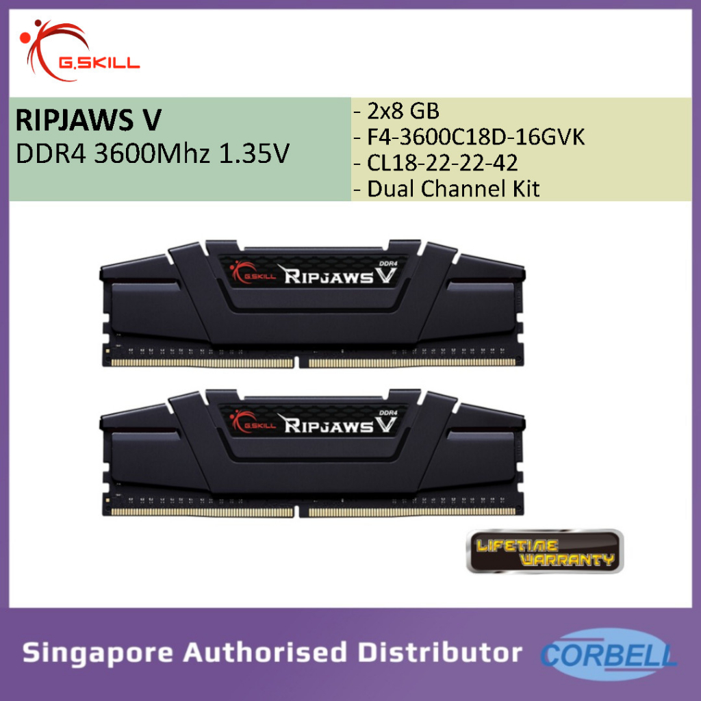 G.SKILL RIPJAWS V DDR4 1.35v ram 3600mhz CL18-22-22-42 2x16GB [F4-3600C18D-32GVK] | 2x32GB[F4 ...