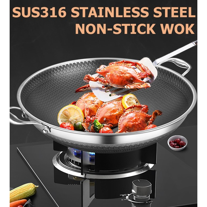 ★READY TO SHIP★SG Warranty★ 34/36CM New Non-stick Pan Double-sided Honeycomb 316 Stainless Steel ...