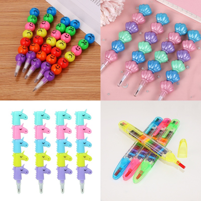 Stack Stack Pencil unicorn pencil Emoji pencil Crayon mermaid shell ...