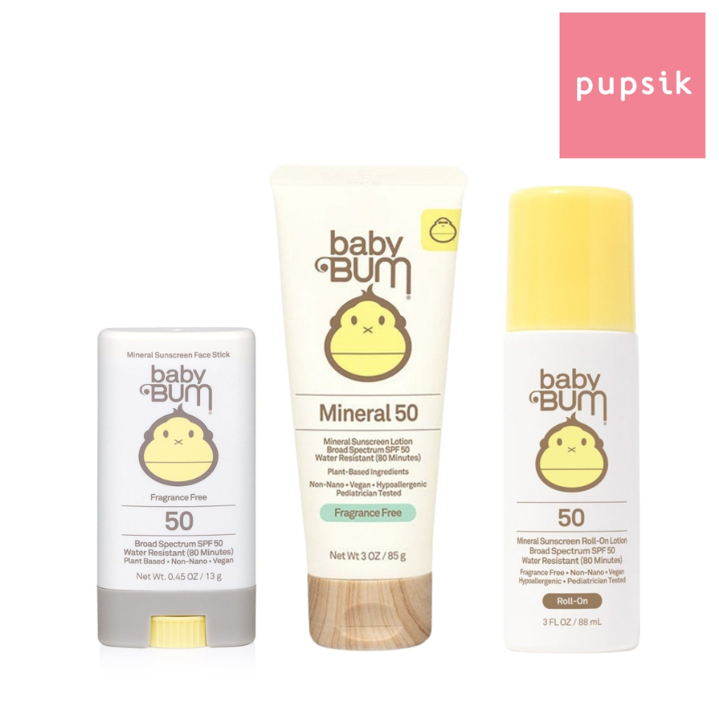Sun Baby Bum Mineral SPF50 Fragrance-Free Sunscreen Lotion/Roll-On/Face ...