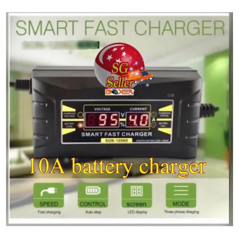 10A 1210d fully automatic battery charger 110/220V to 12v smart fast ...
