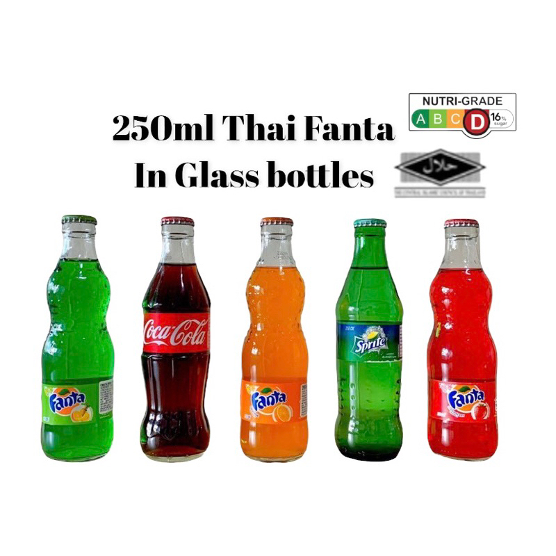 [1 bottle x 250ml glass bottle] Halal Thai Party Flavors Drinks in bottle Fanta/ Sprite/ Coca ...