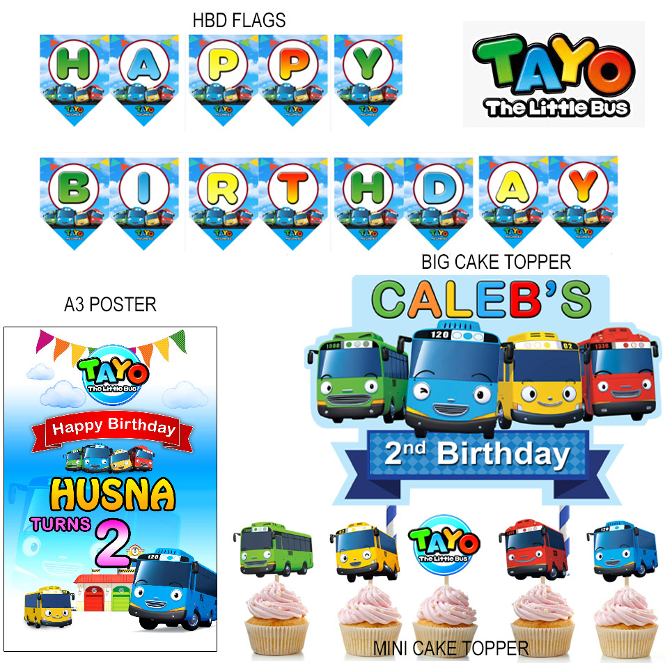 [SG SELLER] Tayo the Little Bus Cupcake Topper, Bunting Flag, A3 Poster ...