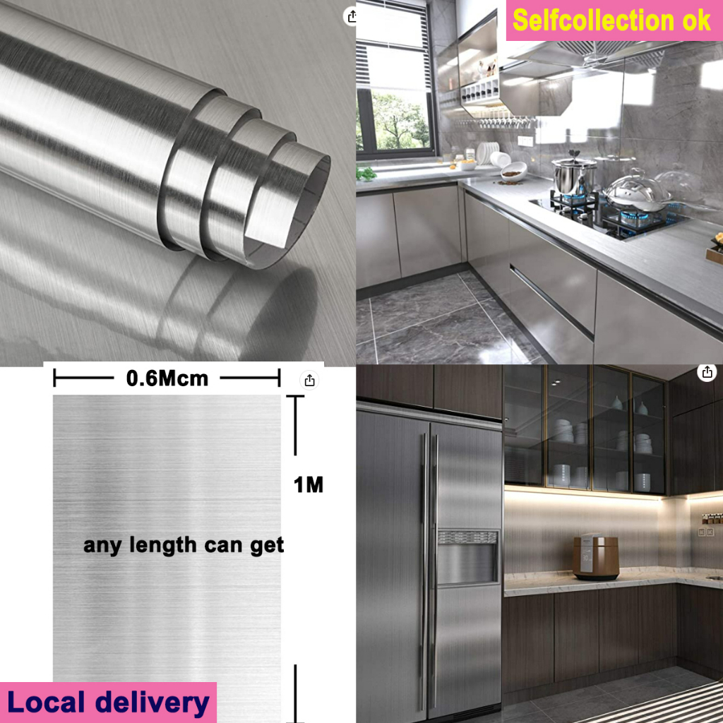 60CM*1M Metal Effect Wallpaper BRUSHED STEEL METAL METALLIC SILVER Self ...
