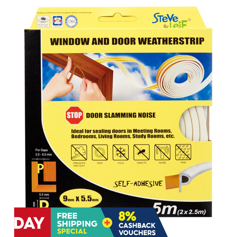 Steve & Leif P-Profile Weatherstrips 9X5.5mm 5 Meters Door/Window Seals ...