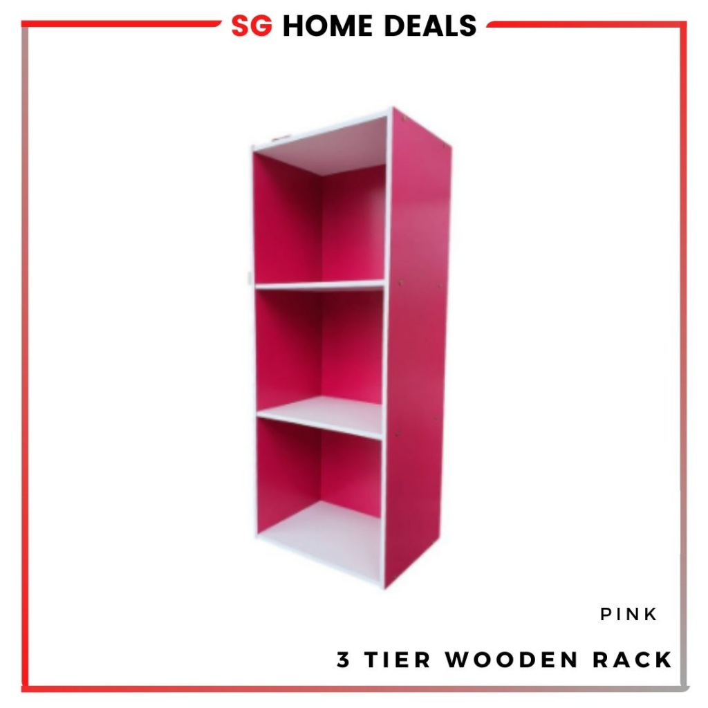 [SG STOCKS] 3 Tier Wooden Multipurpose Rack Book Shelf, Book Cabinet ...