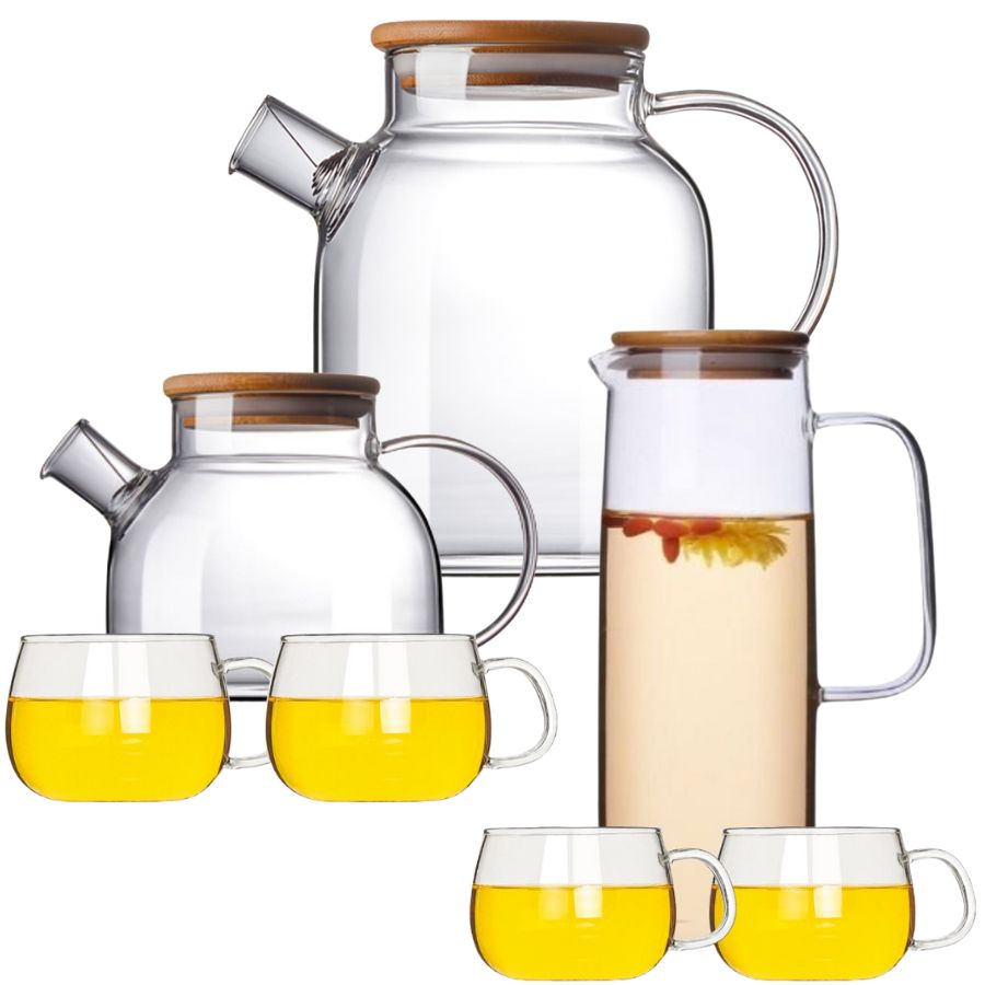 ASSORTED BOROSILICATE CLEAR GLASS TEA JUG SET WITH STRAINER | Shopee ...