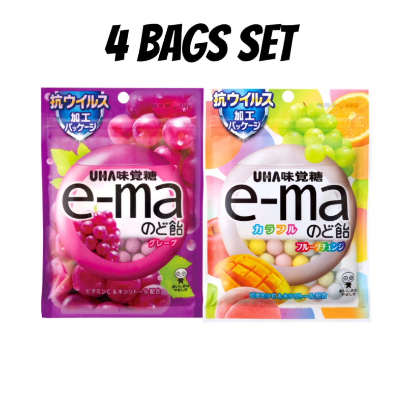【Direct from Japan】UHA Mikakutou e-ma throat lozenge 50g × 4bags set / Grape / Colorful Fruit ...
