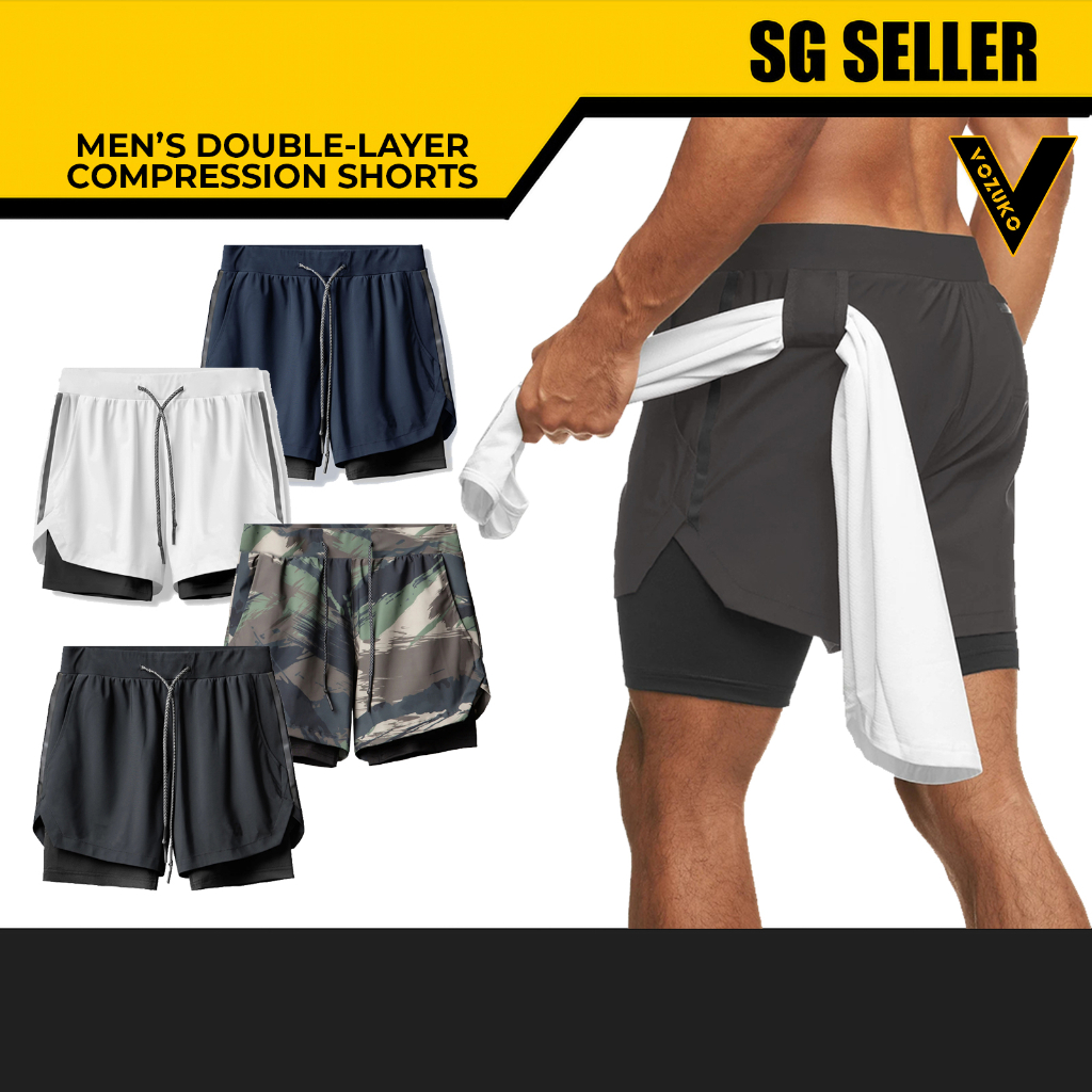 [SG SELLER] High Quality Double Layered Sports Gym Running Shorts for ...