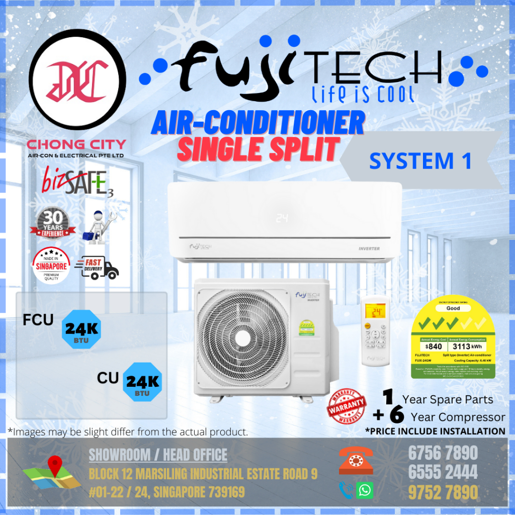 FUJITECH AIRCON Single Split system [24k btu] [With INSTALLATION ...