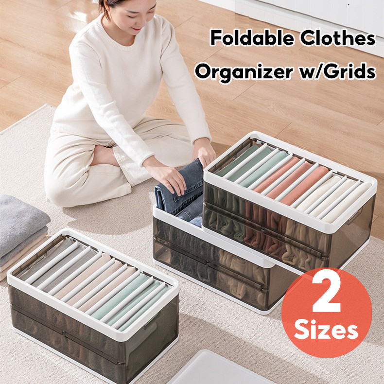 Foldable Stackable Clothes Organizer Pants Bag Storage Drawer w/Grids ...