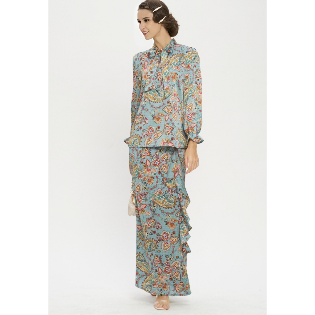 Loveaisyah Victoria Paisley Teal Tie Top & Frill Skirt Modern Baju ...