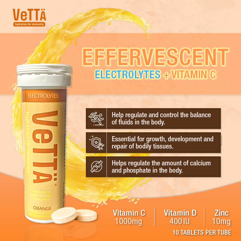 VETTA Effervescent Electrolytes Vitamin C 10s 1000mg + Vitamin D 400 IU ...