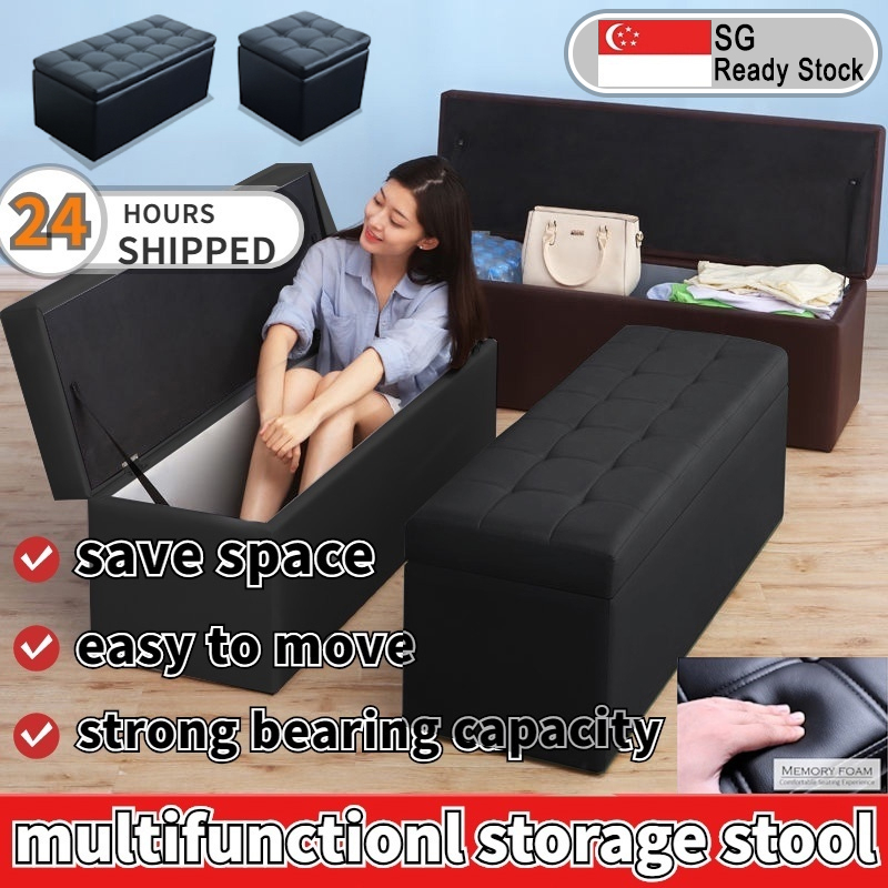 【SG Local Seller】120cm Leather Ottoman Storage Stool Bench PU ...