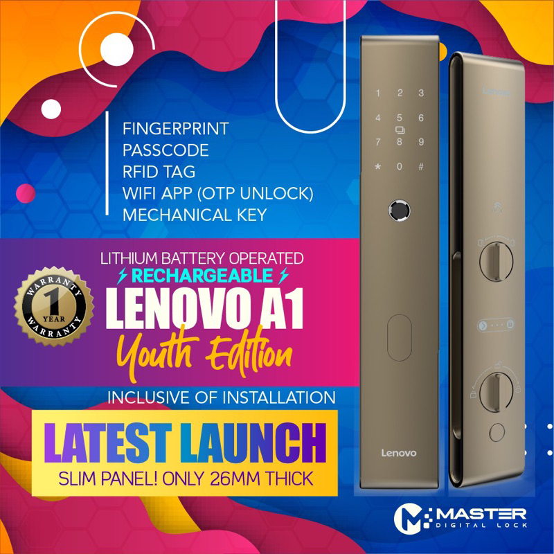 (READY STOCKS)ALL-NEW LENOVO A1 ULTRA SLIM WIFI SMART DIGITAL DOOR LOCK ...