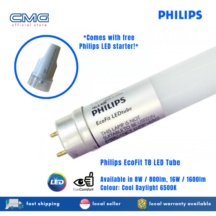 Philips T8 Led Ecofit Light Tube 2ft 8w 4ft 16w 20w Cool Daylight Cool White