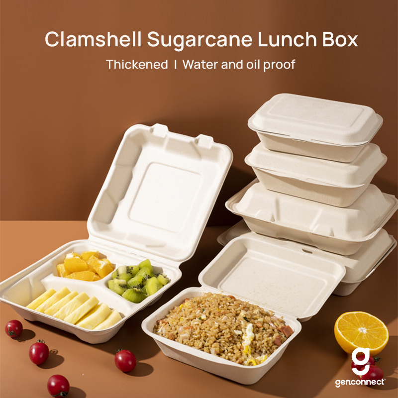 BAGASSE Sugarcane Clamshell Lunch Box/Food Container Take Away Lunch ...