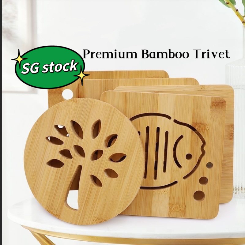 SG Stock Premium Natural Bamboo Trivet Kitchen Bamboo Heat Insulation ...