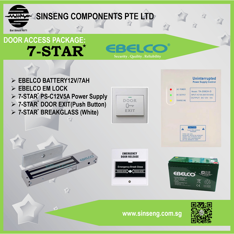 EBELCO Door Access SET:•Ebelco EM Lock E600-LED •12V 7AH Battery •PS ...